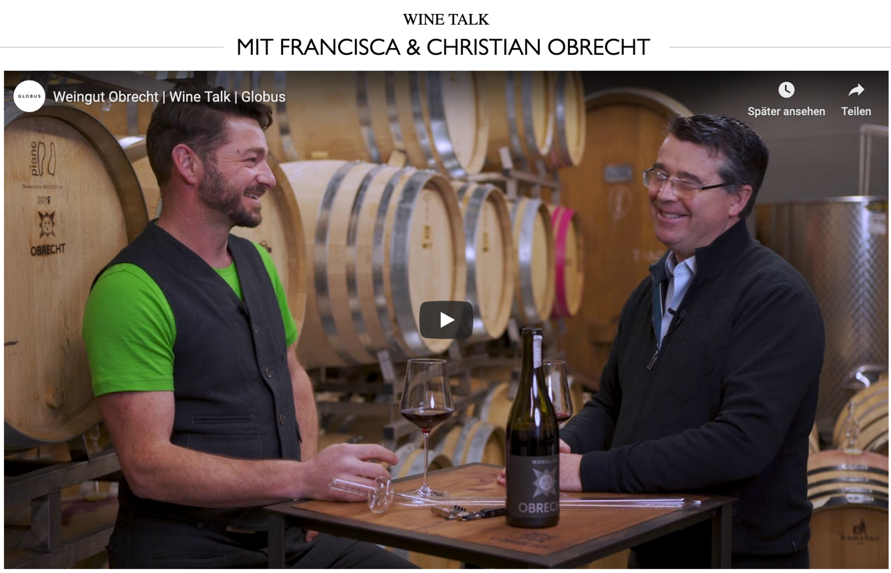 Wine Talk mit GLOBUS Wine Expert David O' Halloran - Weingut Obrecht Jenins